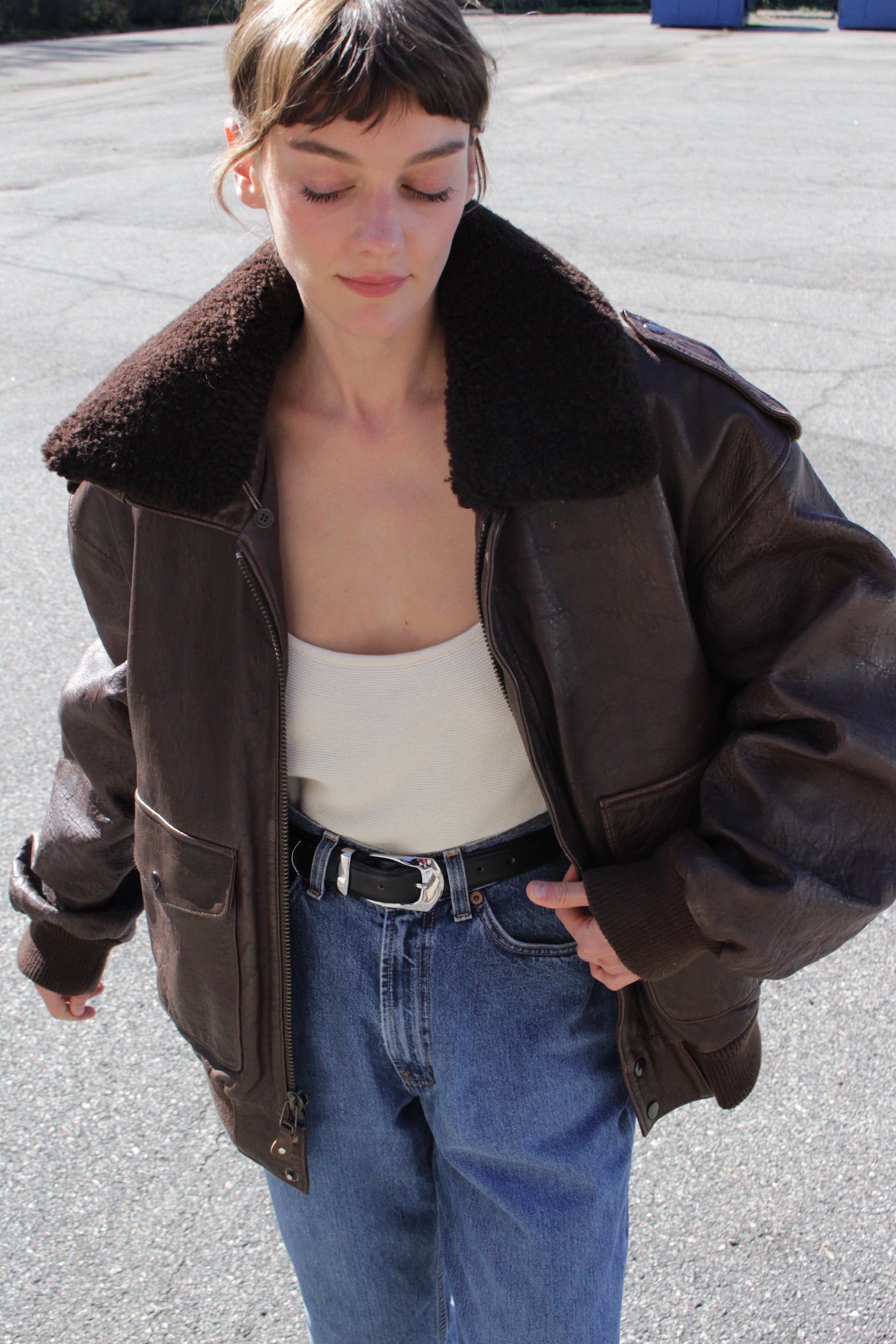 Incredible Vintage Sherpa Collar Leather Bomber Jacket – NA NIN